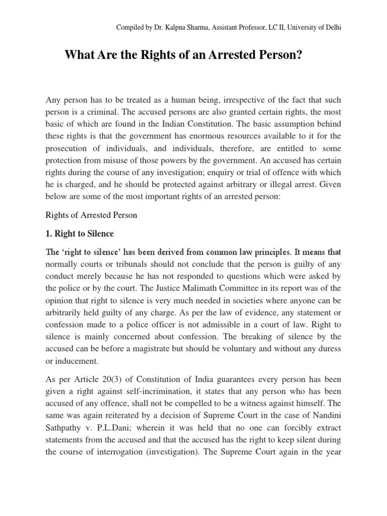 Rights of Arrested Person (Dr. Kalpna Sharma) | PDF | Arrest | Bail