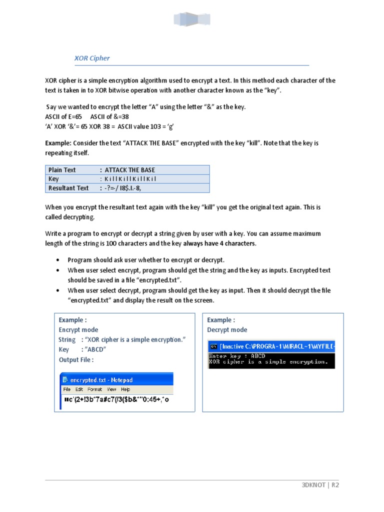 XOR Cipher: Example: Consider The Text "ATTACK THE BASE" Encrypted With ...