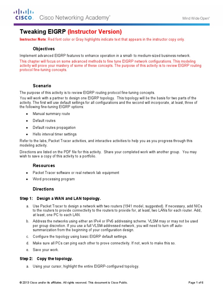 8.3.1.1 Tweaking EIGRP Instructions IG | PDF | Routing | Router (Computing)
