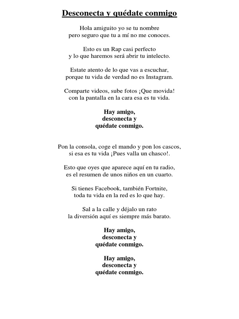 Letra-Desconecta y quédate conmigo | PDF
