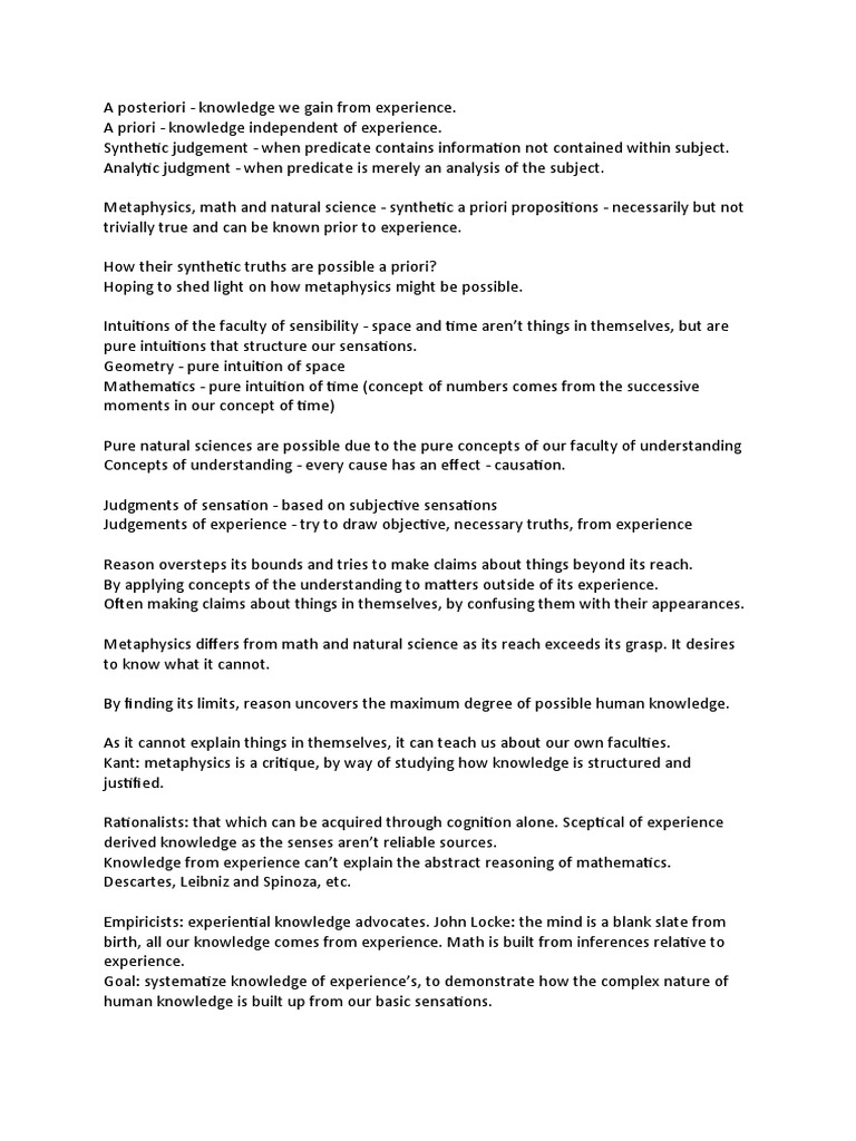 Kant - Prolegomena - Notes | PDF | A Priori And A Posteriori | Immanuel ...