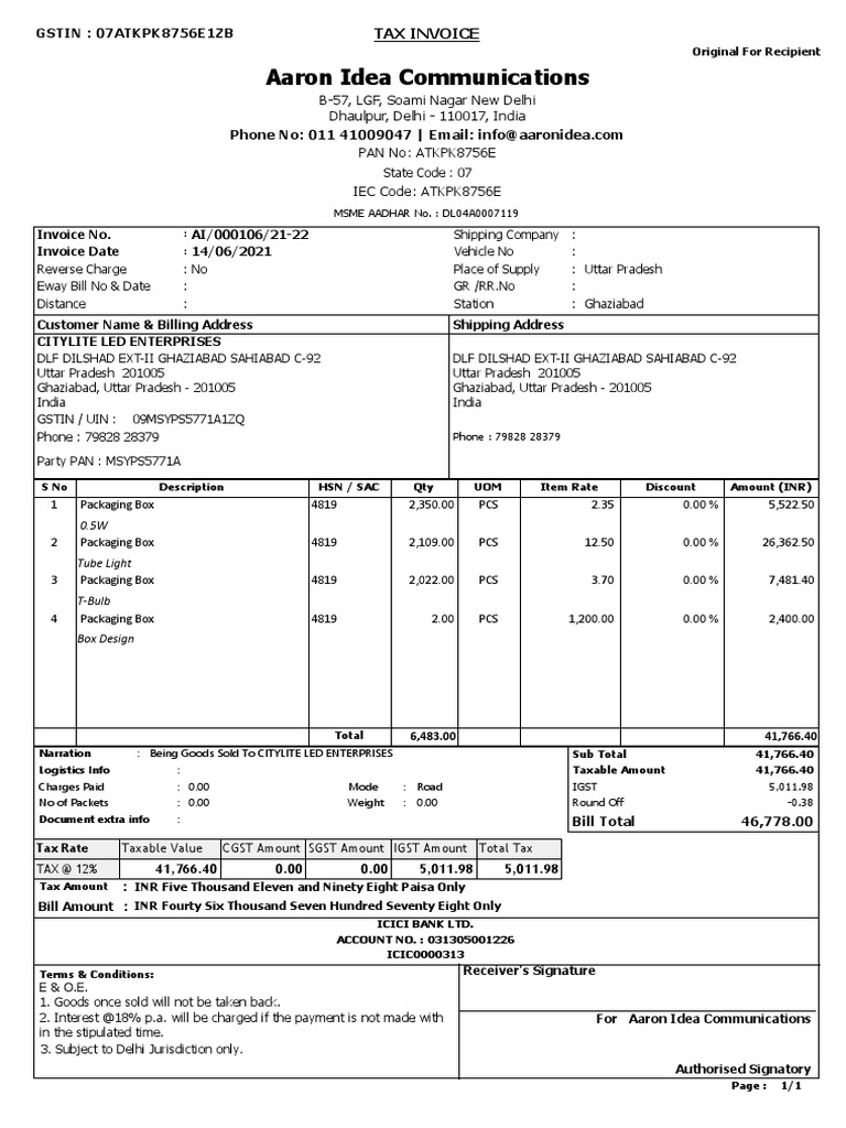 AI-106 City Light Invoice | PDF | Economies | Government Finances