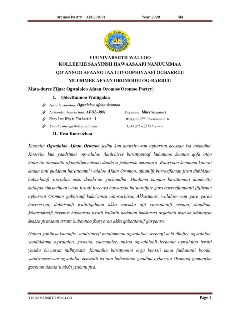 Course Outline - 1583690516poetry SISAY | PDF