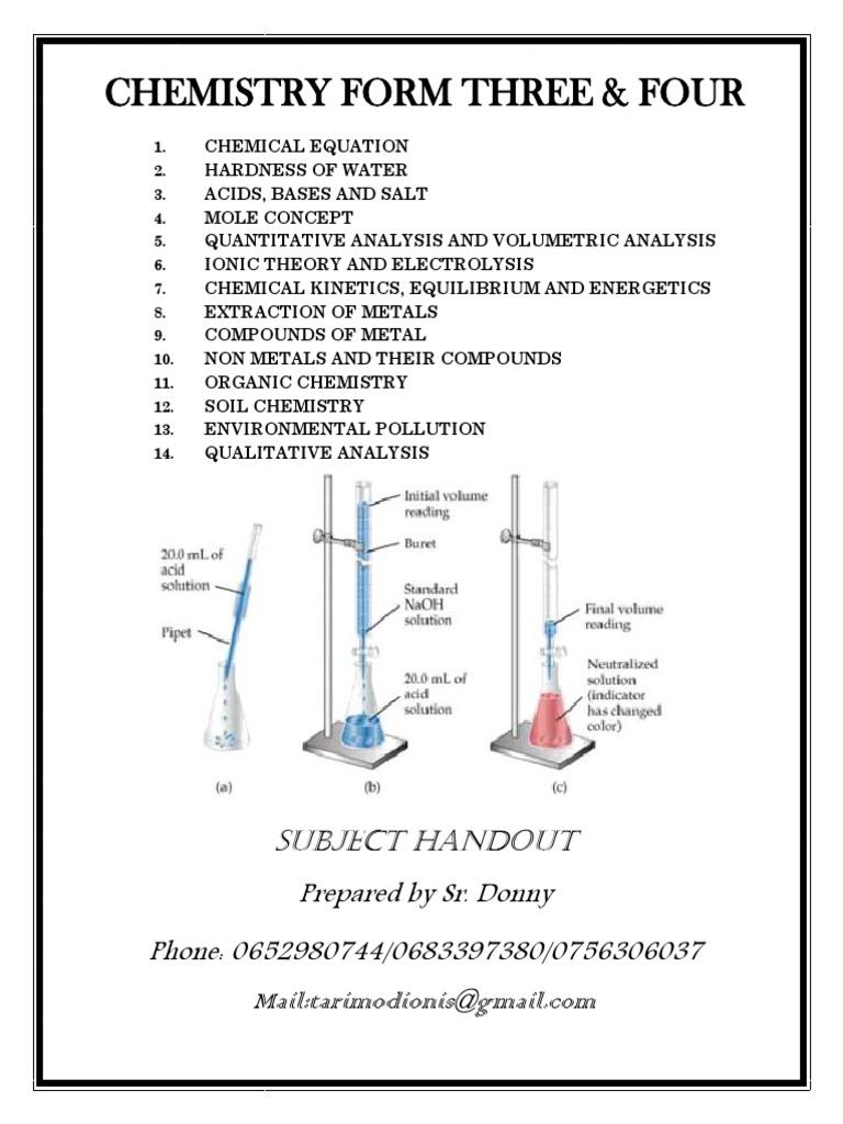 Chemistry Necta Form 3 & 4 | PDF | Mole (Unit) | Electrolyte