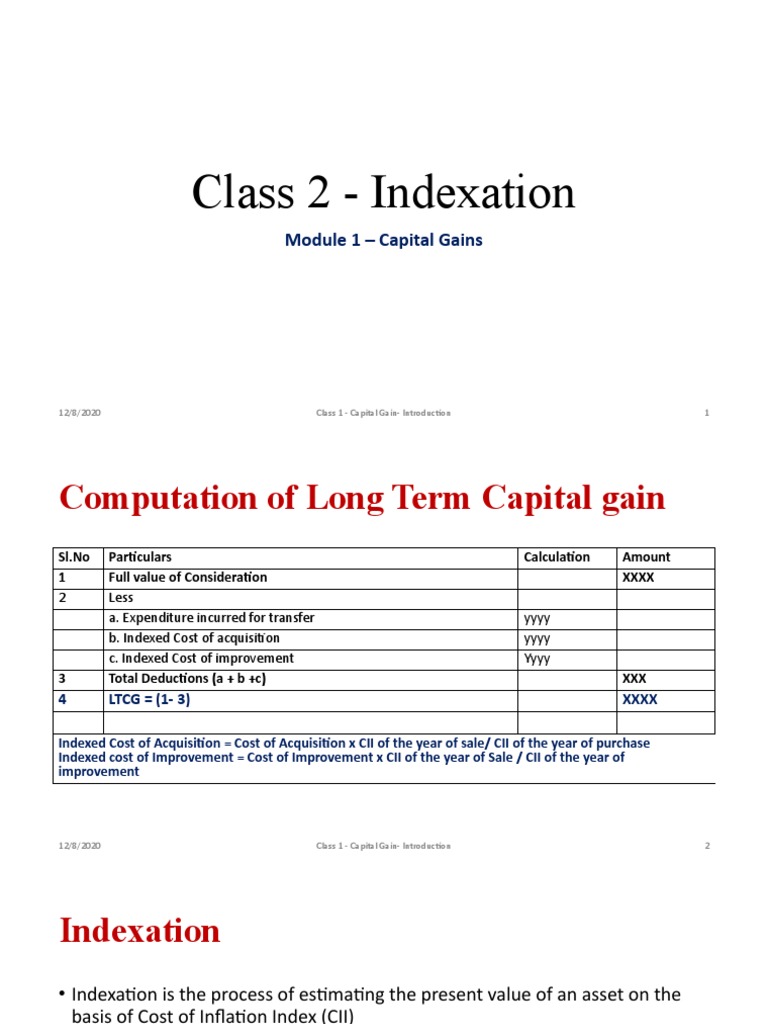 Capital Gains - Indexation | PDF | Capital Gain | Cost