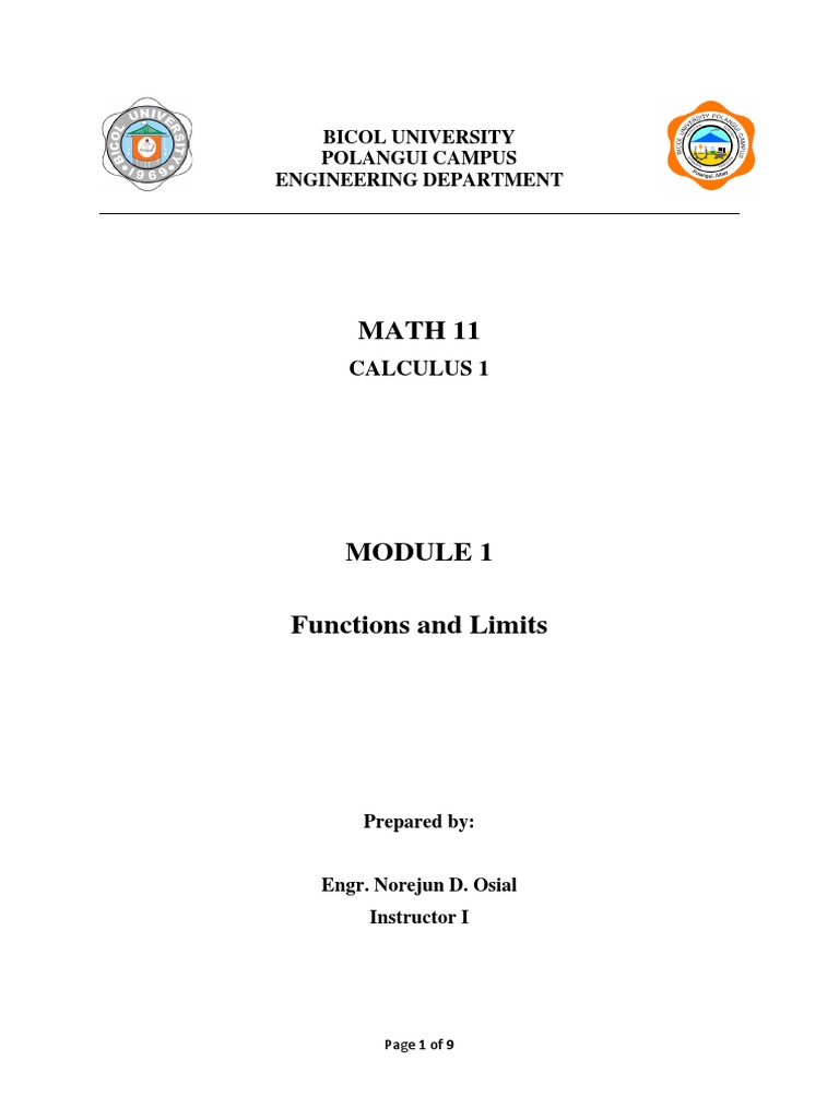 Differential Calculus Module 1 | PDF | Function (Mathematics) | Variable (Mathematics)
