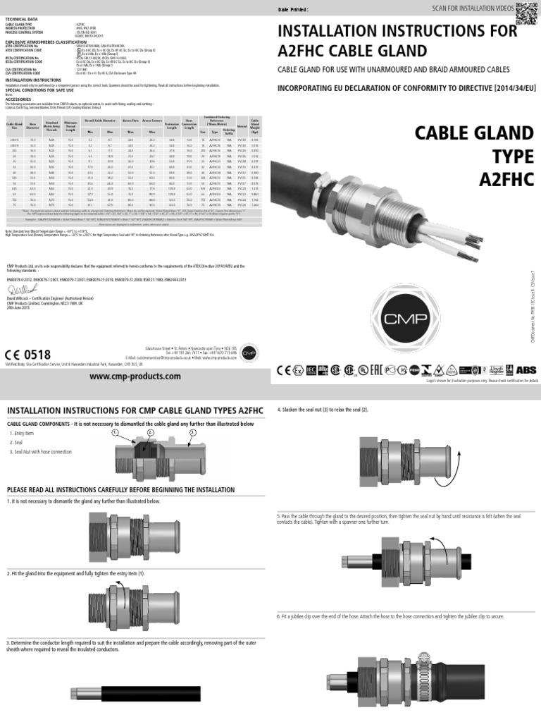 Installation Instructions For A2Fhc Cable Gland | PDF | Manufactured Goods