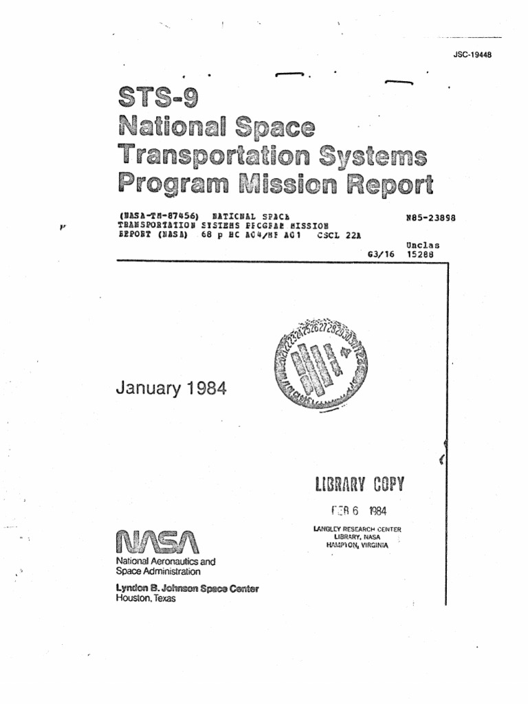 STS-9 National Space Transportation System Program Mission Report | PDF ...
