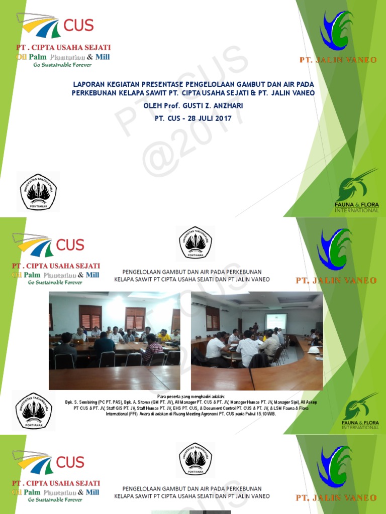 Laporan Kegiatan Presentasi Pengelolaan Lahan Gambut & Air Di PT Cus ...