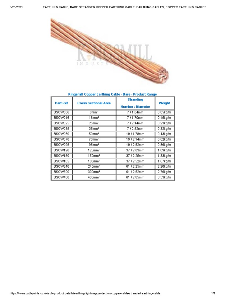 Earthing Cable Bare Stranded Copper Earthing Cable Earthing Cables Copper Earthing Cables Pdf