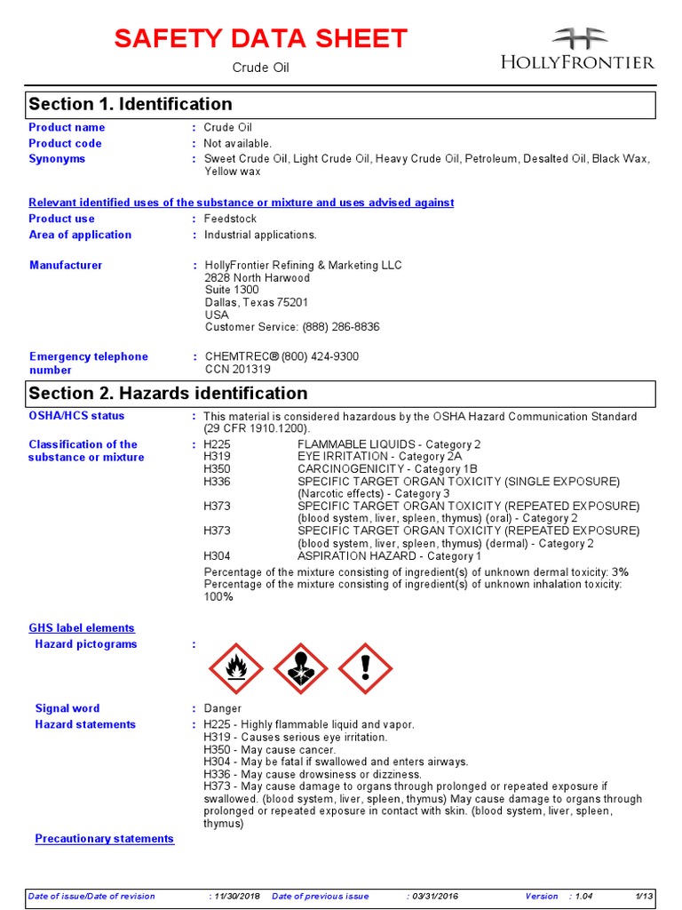 Crude Oil RSD HollyFrontier ISS SDS GHS United States (US) HCS 2012 V4 ...