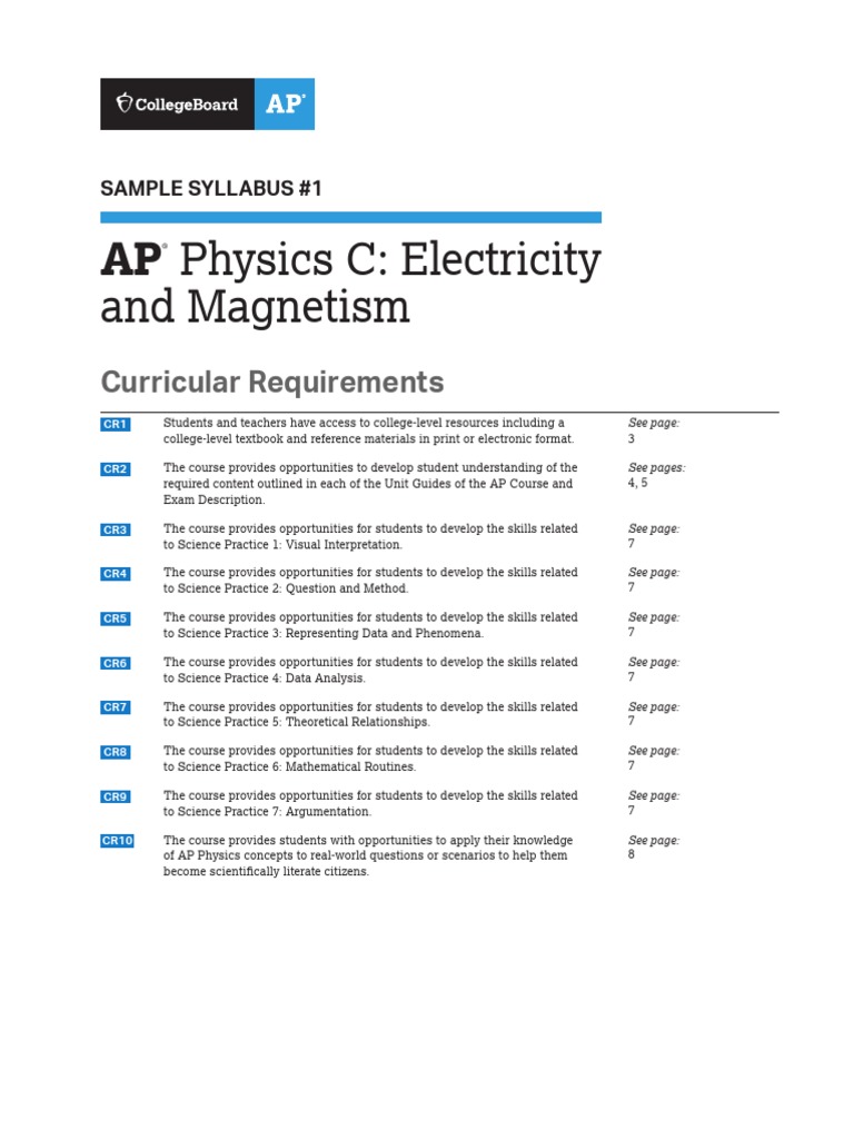 AP Physics C Electricity and Magnetism Sample Syllabus 1 | PDF | Capacitor | Magnetic Field