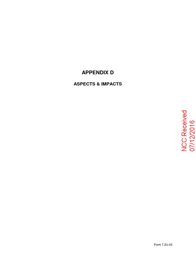 Appendix D: Aspects & Impacts | PDF | Waste | Air Pollution