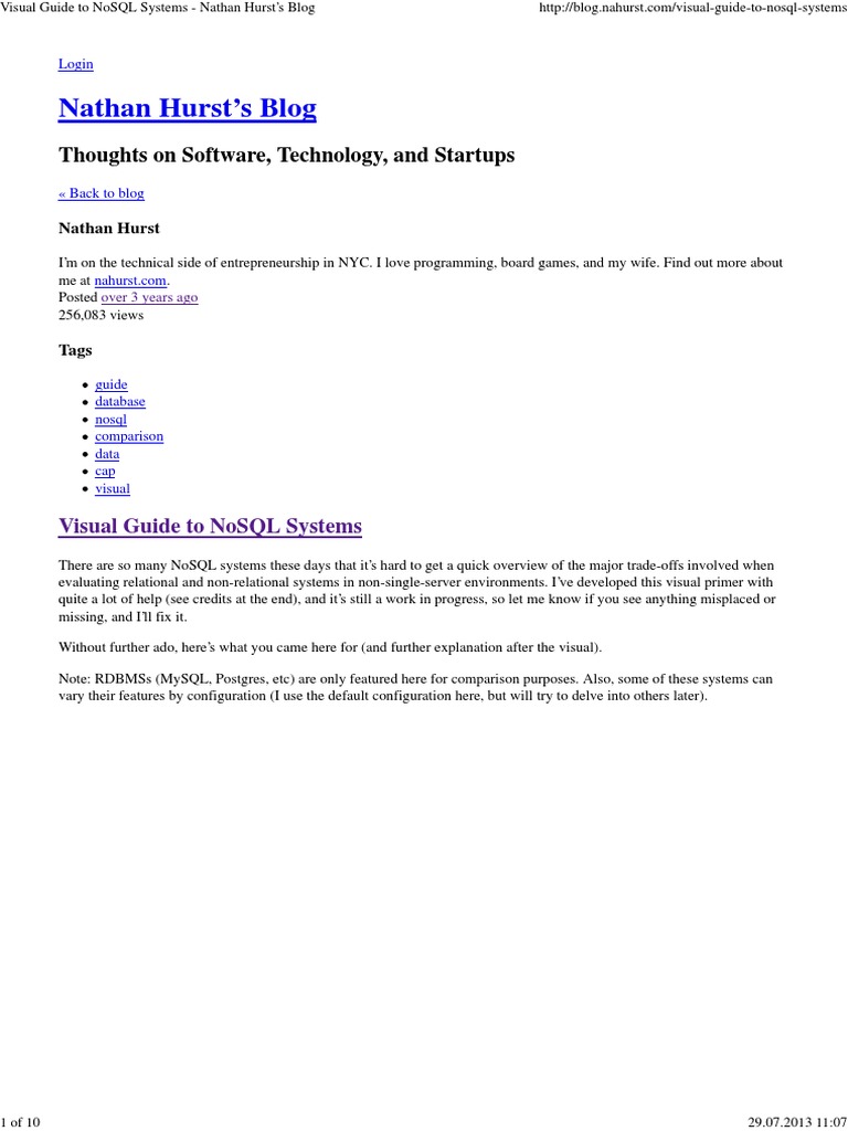 Visual Guide To NoSQL Systems - Nathan Hurst's Blog | PDF | No Sql ...