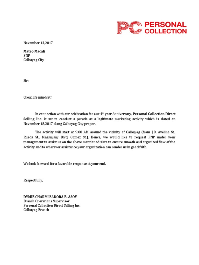 Letter of Request PNP | PDF