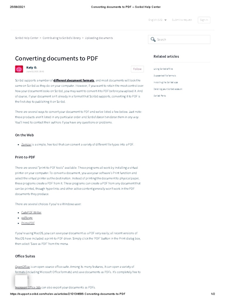 Converting Documents To PDF - Scribd Help Center | Download Free PDF | Scribd | Microsoft Office