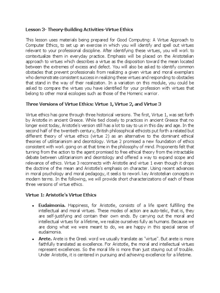 Lesson 3 | PDF | Virtue Ethics | Virtue