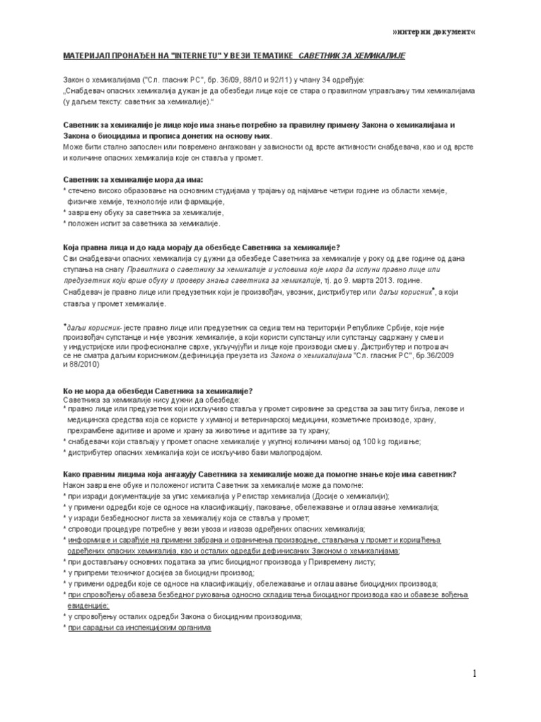 Savetnik Za Hemikalije | PDF