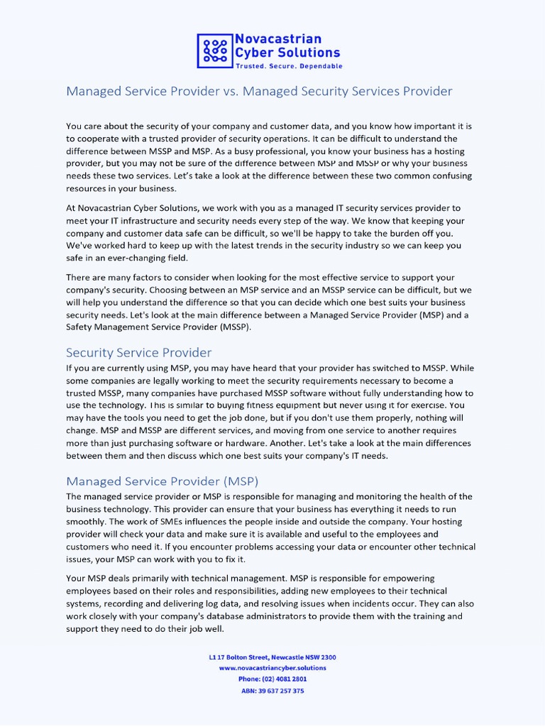 Managed Service Provider vs. Managed Security Services Provider | PDF | Accountability | Cyberspace