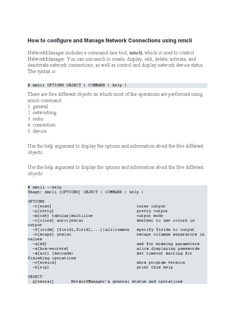 How To Configure and Manage Network Connections Using Nmcli | PDF | Ip Address | Wi Fi