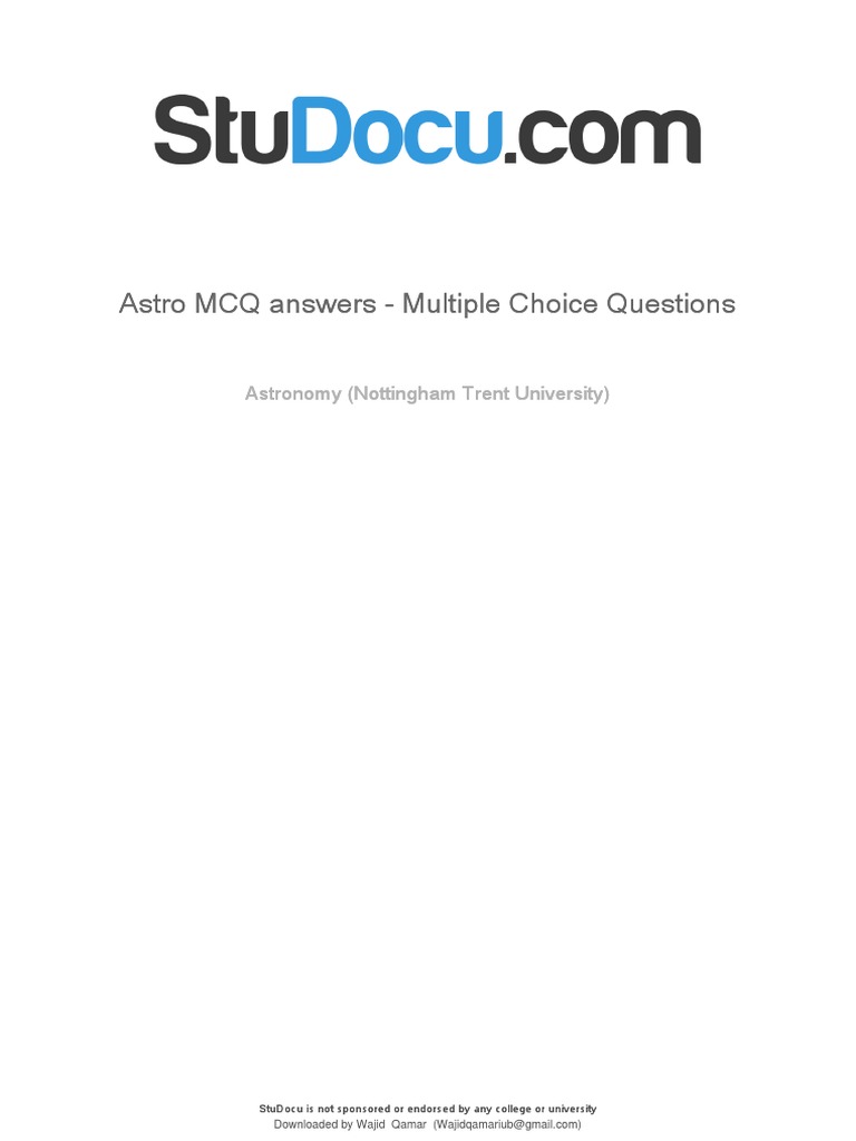 Astronomy MCQ Answers Overview | PDF | Planets | Moon