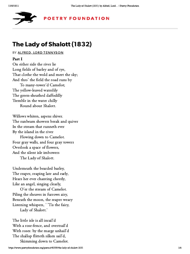 The Lady of Shalott (1832) by Alfred, Lord - Poetry Foundation | PDF