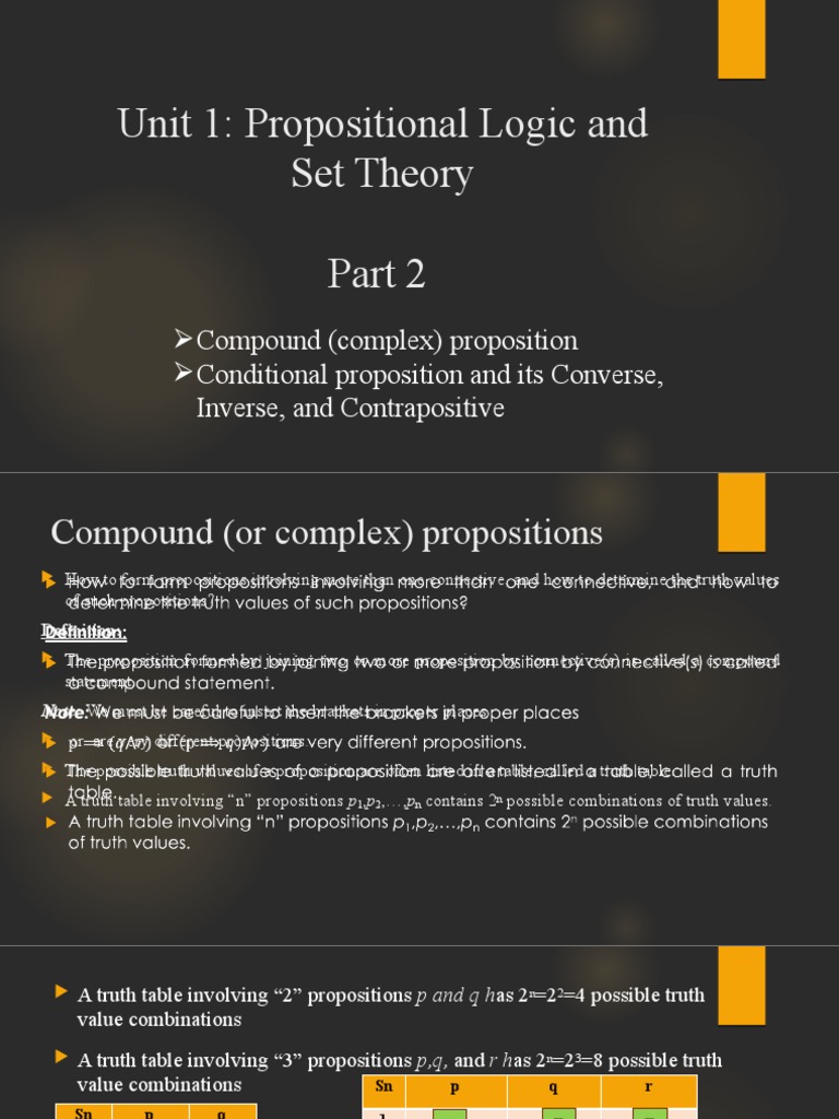 Freshman Mathimatics Unit 1 Part 2 | PDF | Truth | Proposition