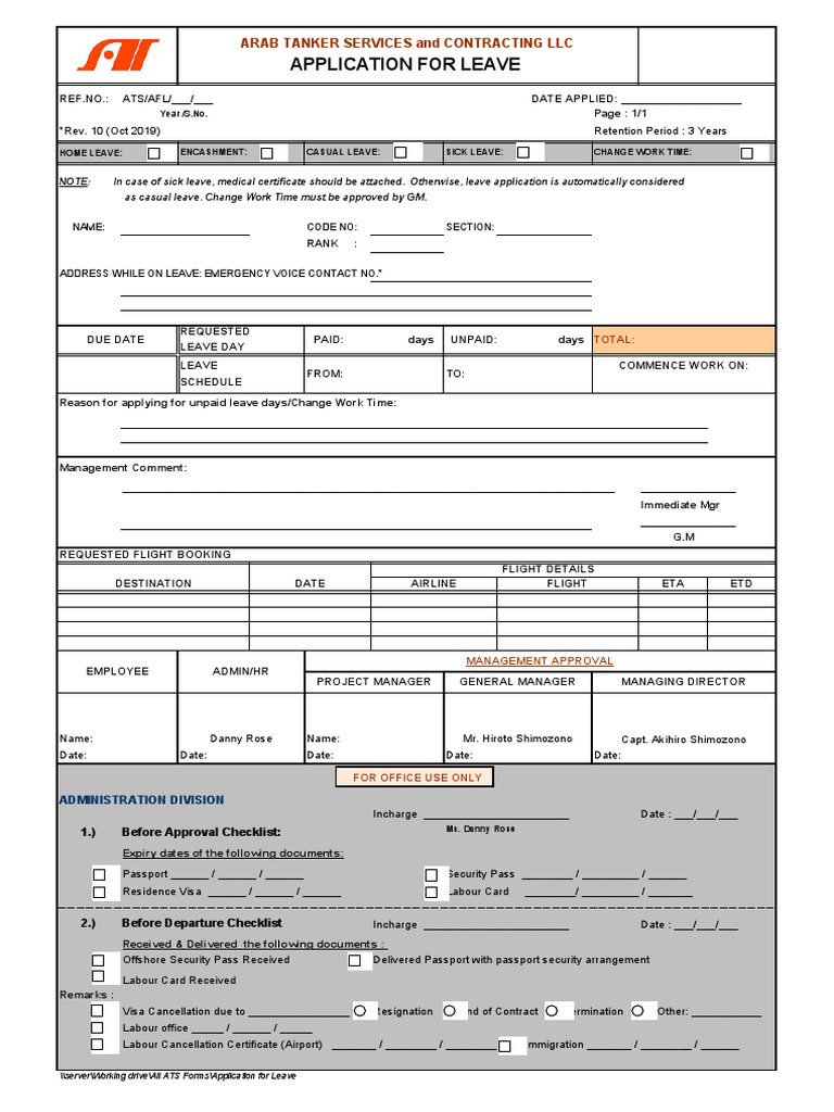 Form - Leave Application Rev10 | PDF | Passport | Government And Personhood