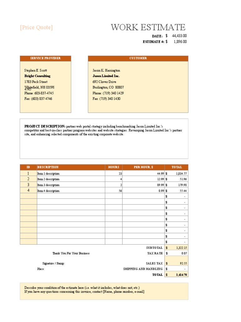 Hourly Price Quote Template | PDF | Business | Economies