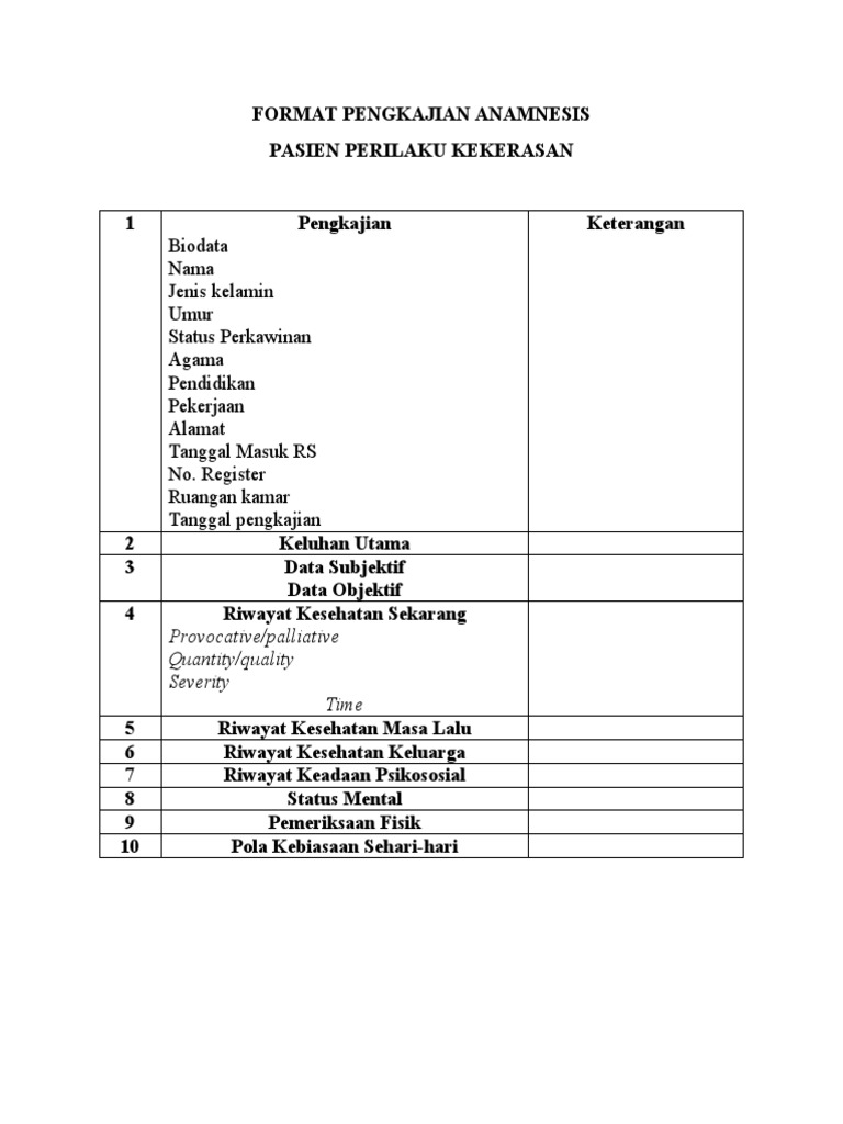 Format Pengkajian Anamnesis | PDF