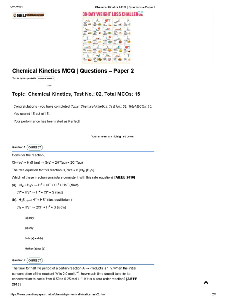 Chemical Kinetics MCQ - Questions - Paper 2 | PDF | Reaction Rate | Chemical Kinetics