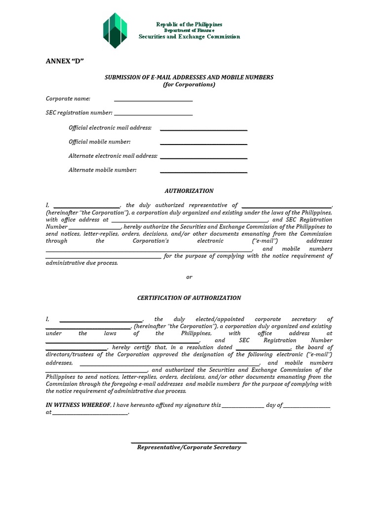 Annex "D": Securities and Exchange Commission | PDF | U.S. Securities ...