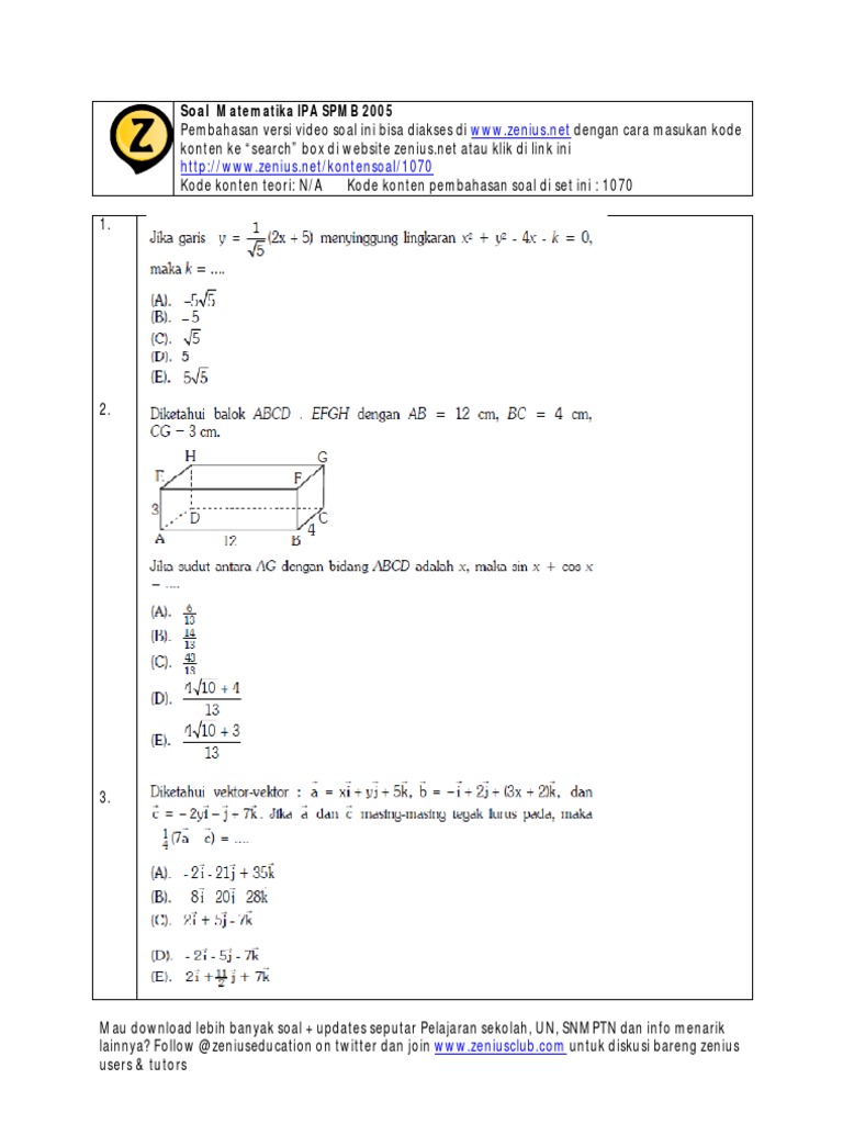 Matematika IPA Soal SPMB 2005 | PDF
