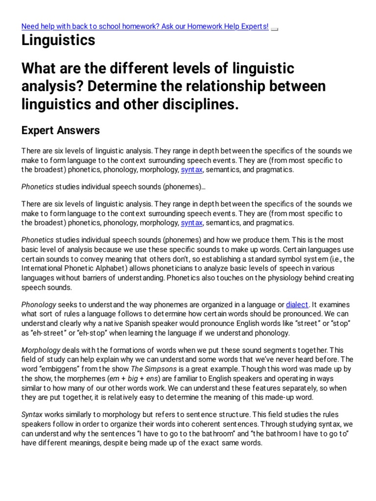 Levels of Linguistic Analysis Explained | PDF | Phoneme | Word