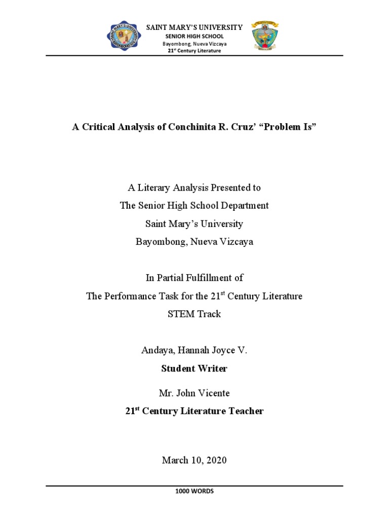 Analysis of Conchinita Cruz's "Problem Is" | PDF | Poetry