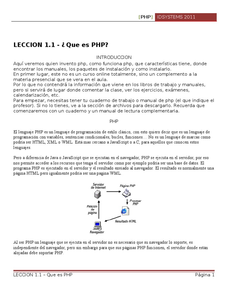 Leccion 1.1 - Que Es PHP | Descargar gratis PDF | Php | Servidor web