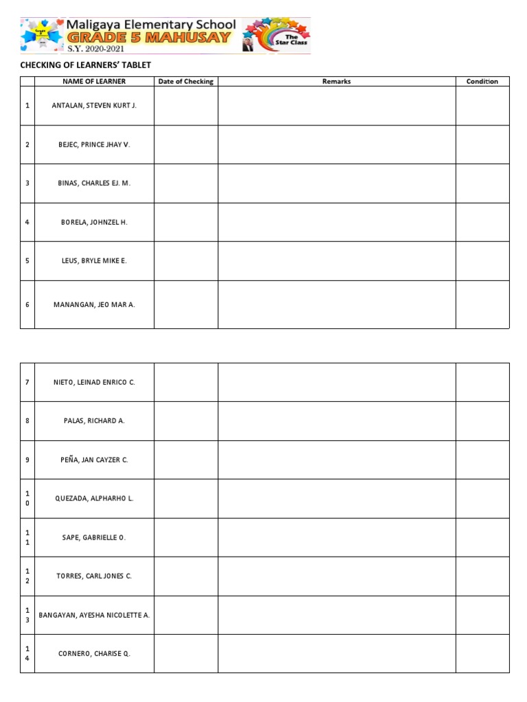Tablet Check-In Log - First Quarter 2022 | PDF