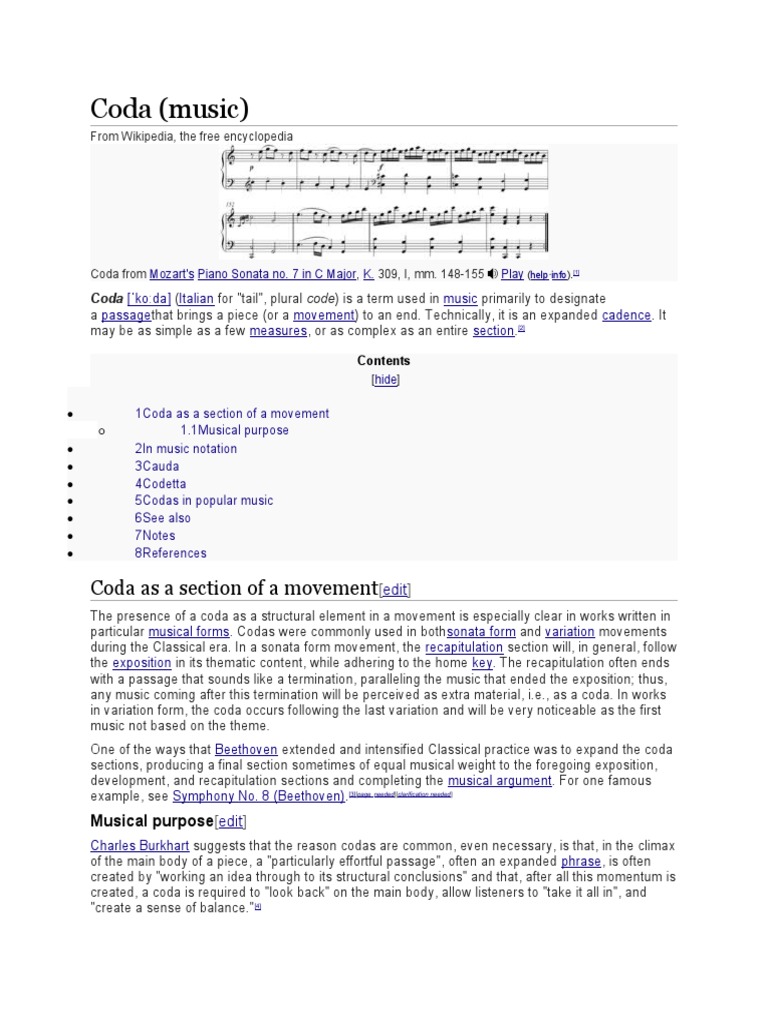 Coda (Music) : Coda As A Section of A Movement | PDF | Musical ...