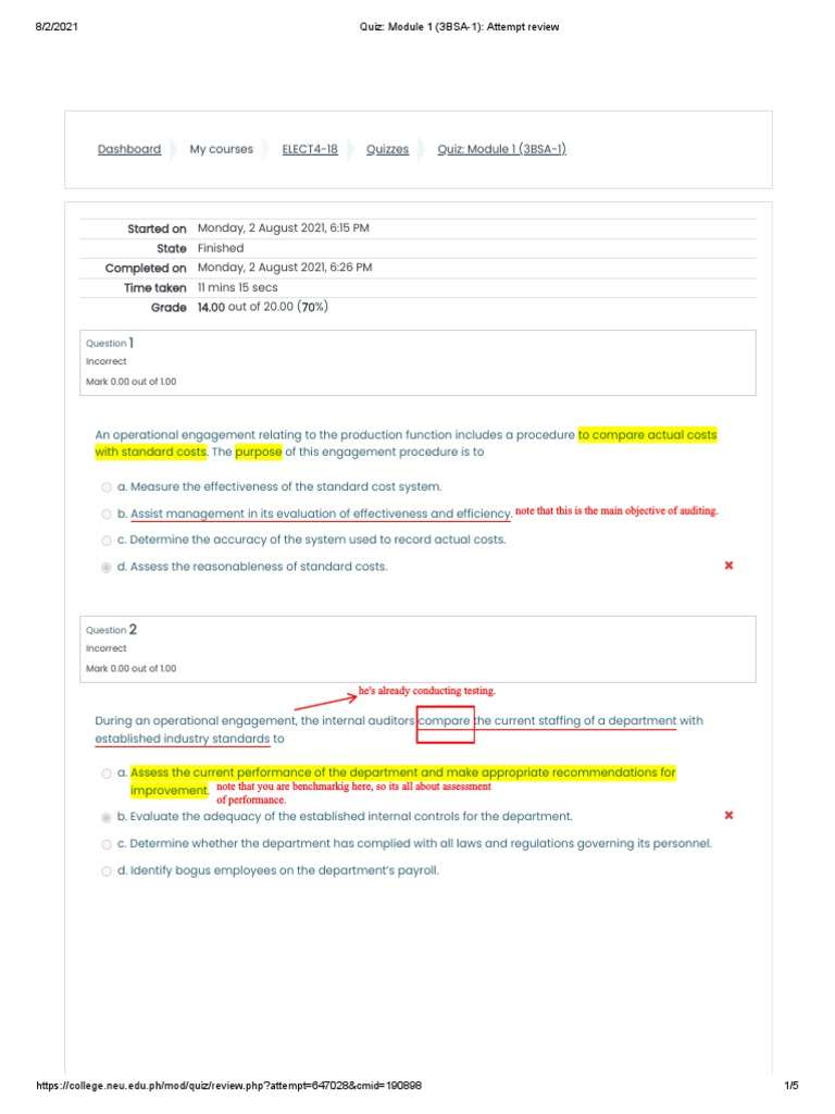 Quiz Review for Module 1 (3BSA-1) | PDF | Audit | Internal Audit