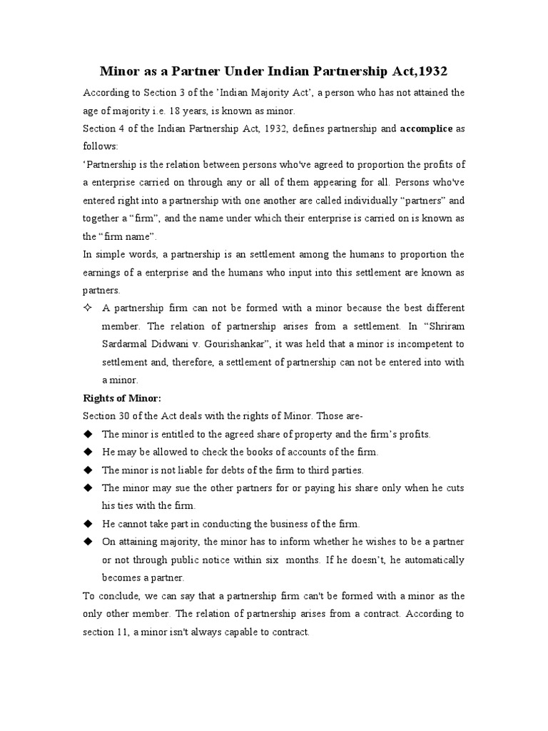 Minor As A Partner Under Indian Partnership Act 24th July 2 | PDF
