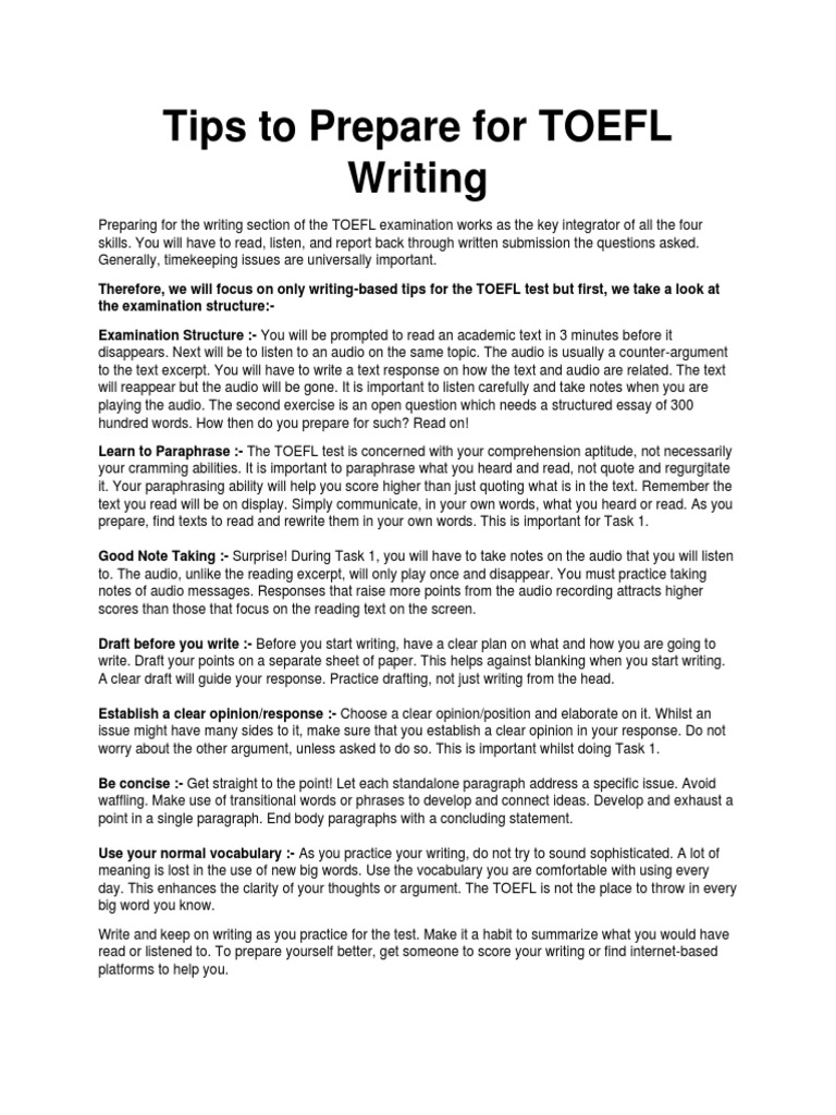 TOEFL Writing Preparation Tips | PDF | Test Of English As A Foreign ...