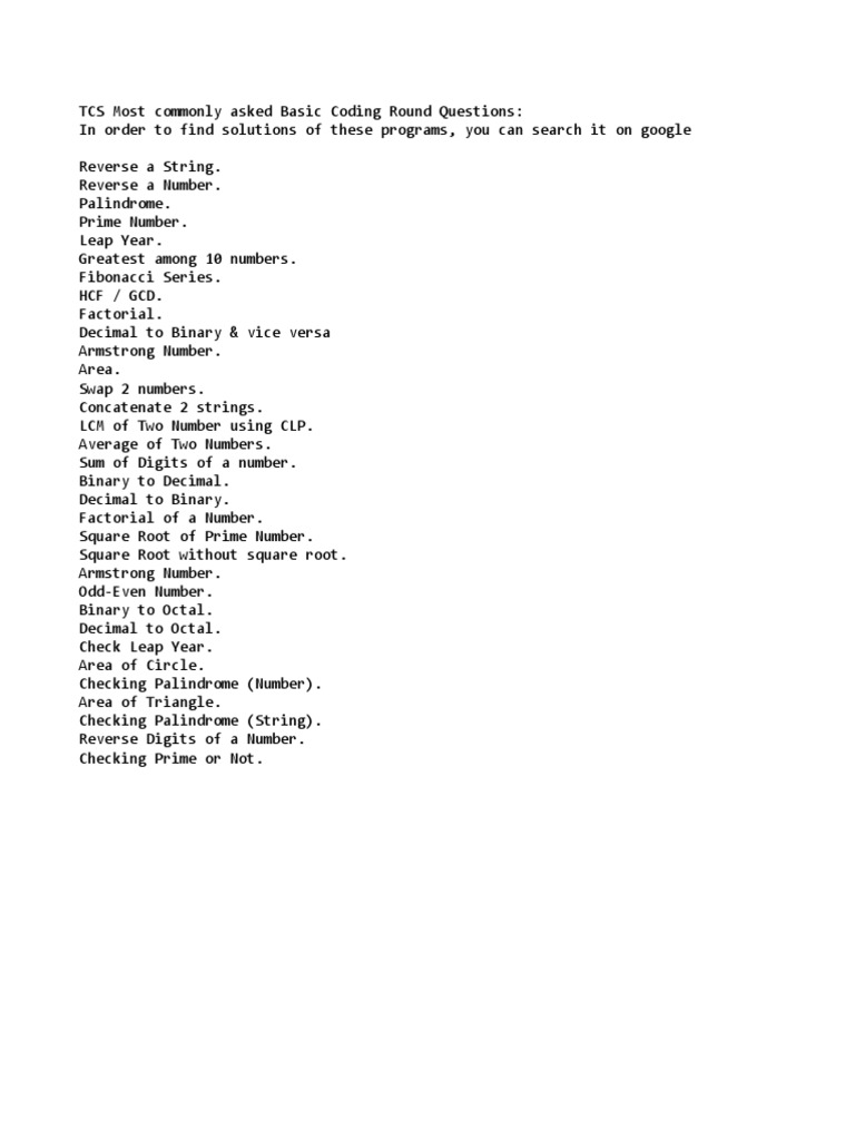 Basic Coding Test Questions | PDF | Teaching Methods & Materials ...