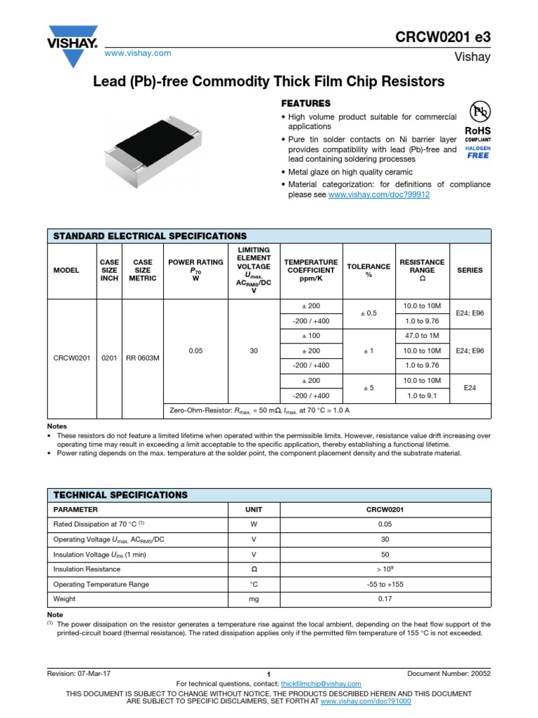 CRCW0201 E3: Vishay | PDF | Resistor | Electrical Engineering