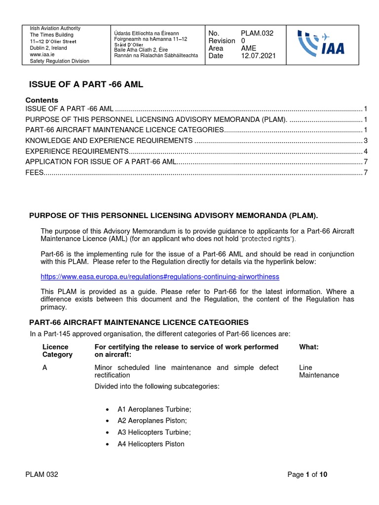 Part-66 Aircraft Maintenance Licence Guide | PDF | Aircraft | Airplane