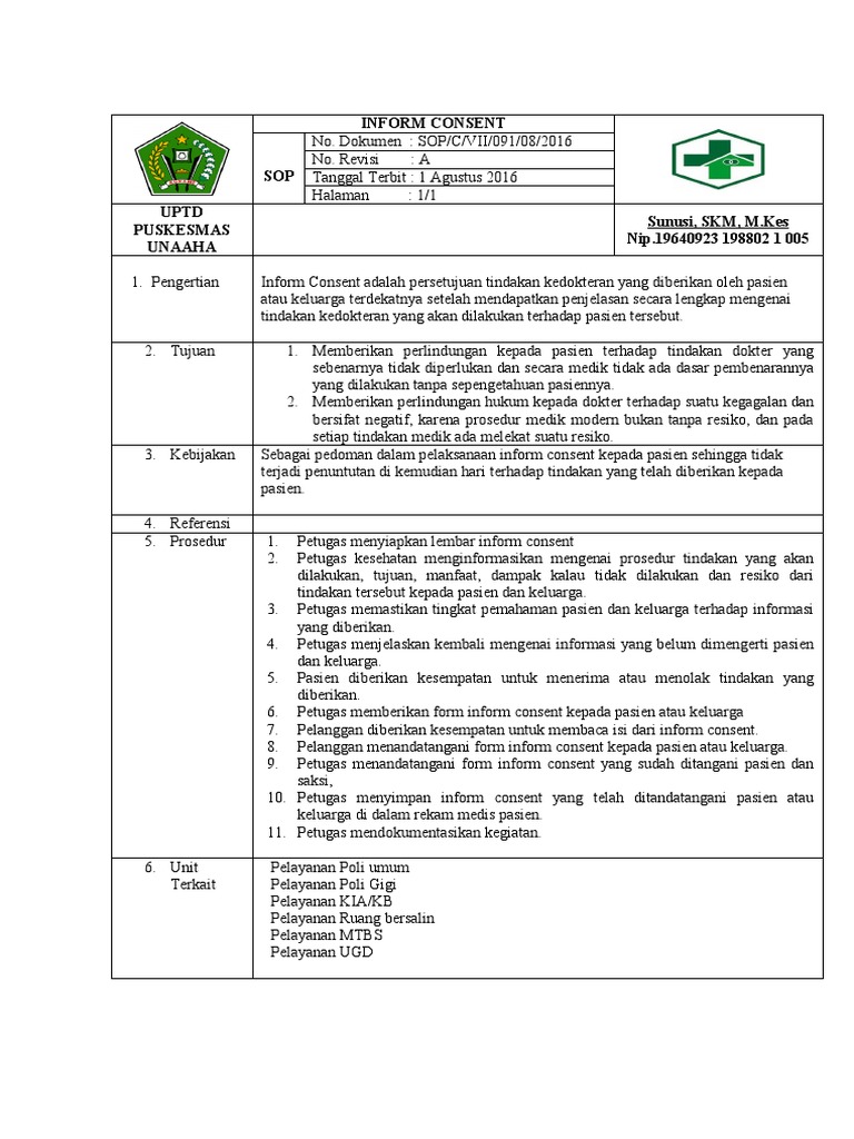 [JUDUK]: "Informed Consent SOP for Puskesmas Unaaha | PDF