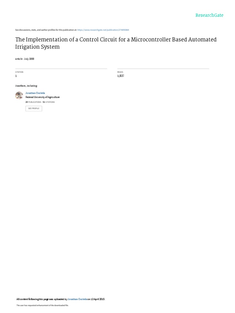 The Implementation of A Control Circuit For A Microcontroller Based Automated Irrigation System ...