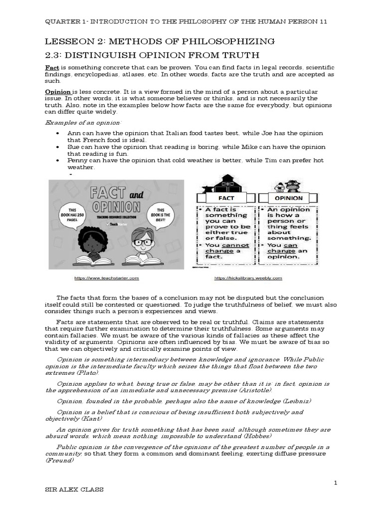 Lesseon 2: Methods of Philosophizing 2.3: Distinguish Opinion From ...