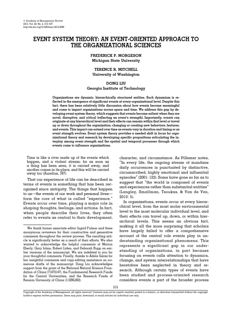 (Morgeson 2015) Event Systems Theory - Organizational Sciences | PDF ...