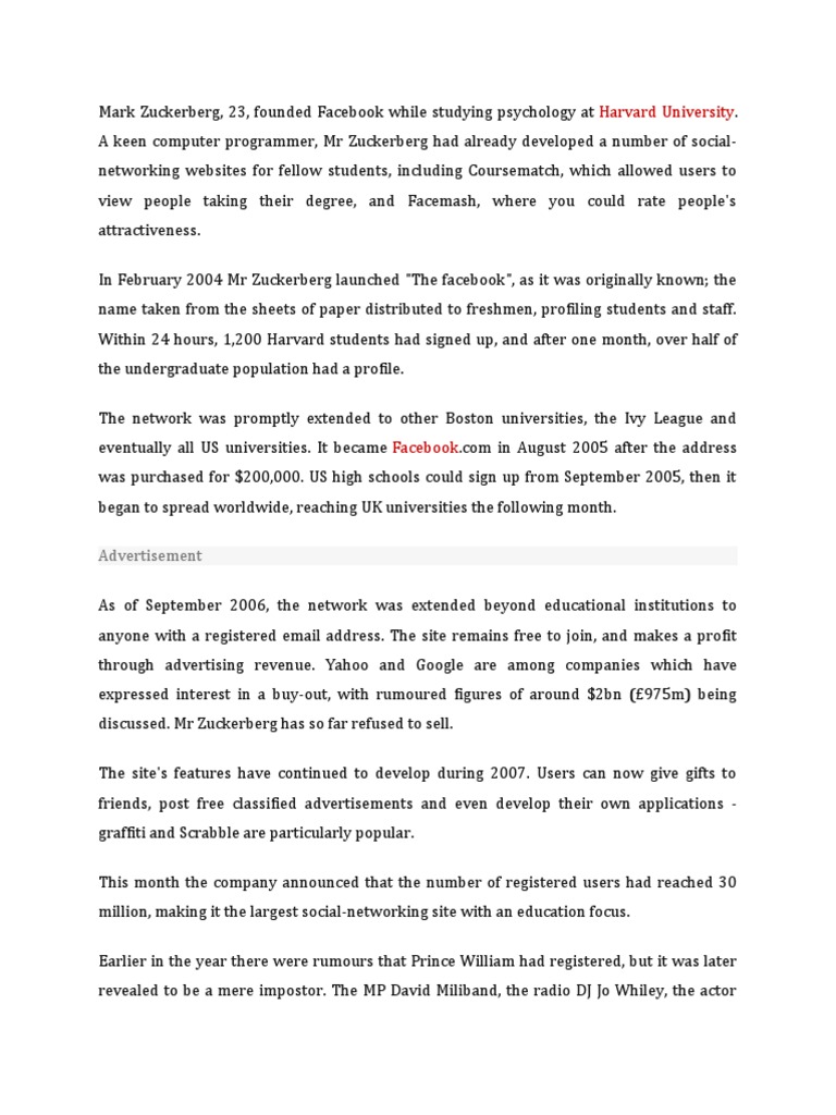 The History of Facebook | PDF | Facebook | Mark Zuckerberg