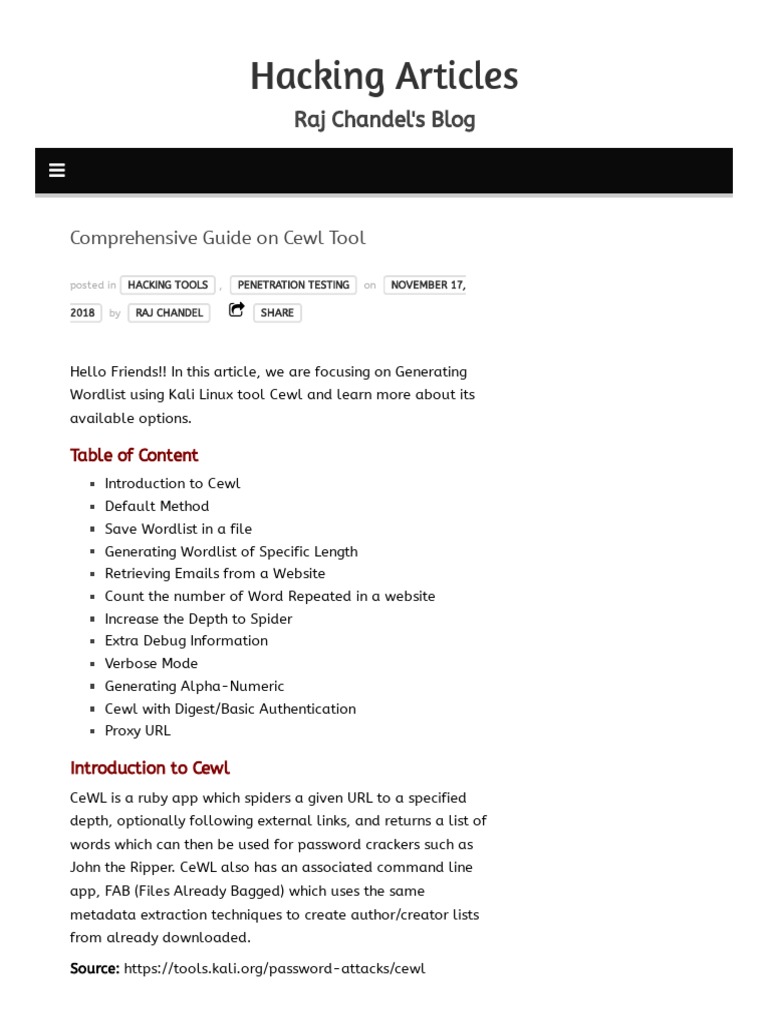 Cewl Tool Guide for Wordlist Generation | PDF | Proxy Server | Computer ...